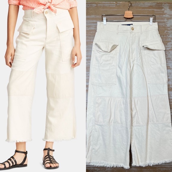 Polo Ralph Lauren | Pants & Jumpsuits | Polo Ralph Lauren Denim Wide Leg Cargo Pants Cream Boho ...